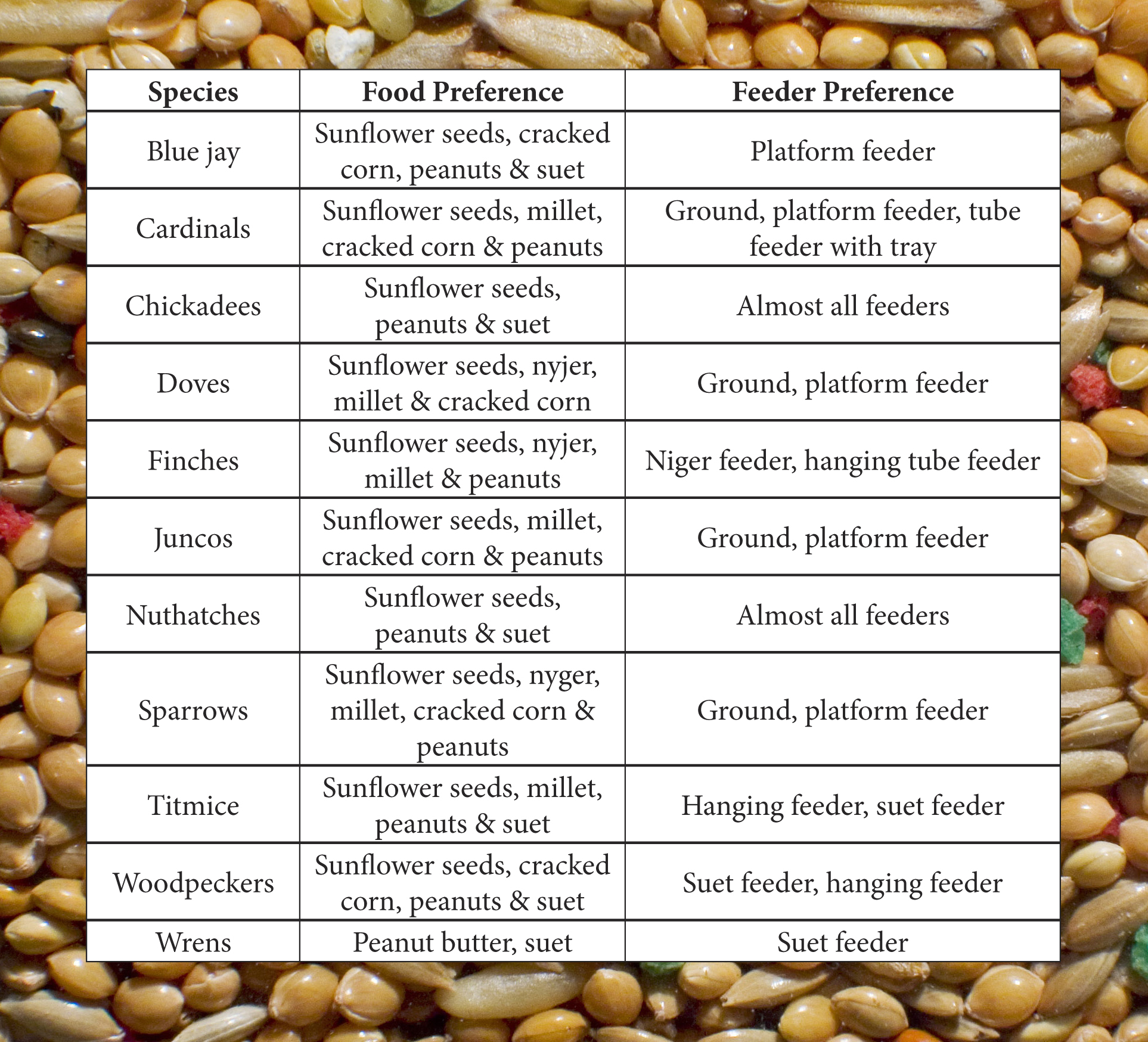 BirdFeedChart | Bayport Flower